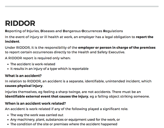 RIDDOR eLearning Course - HASpod